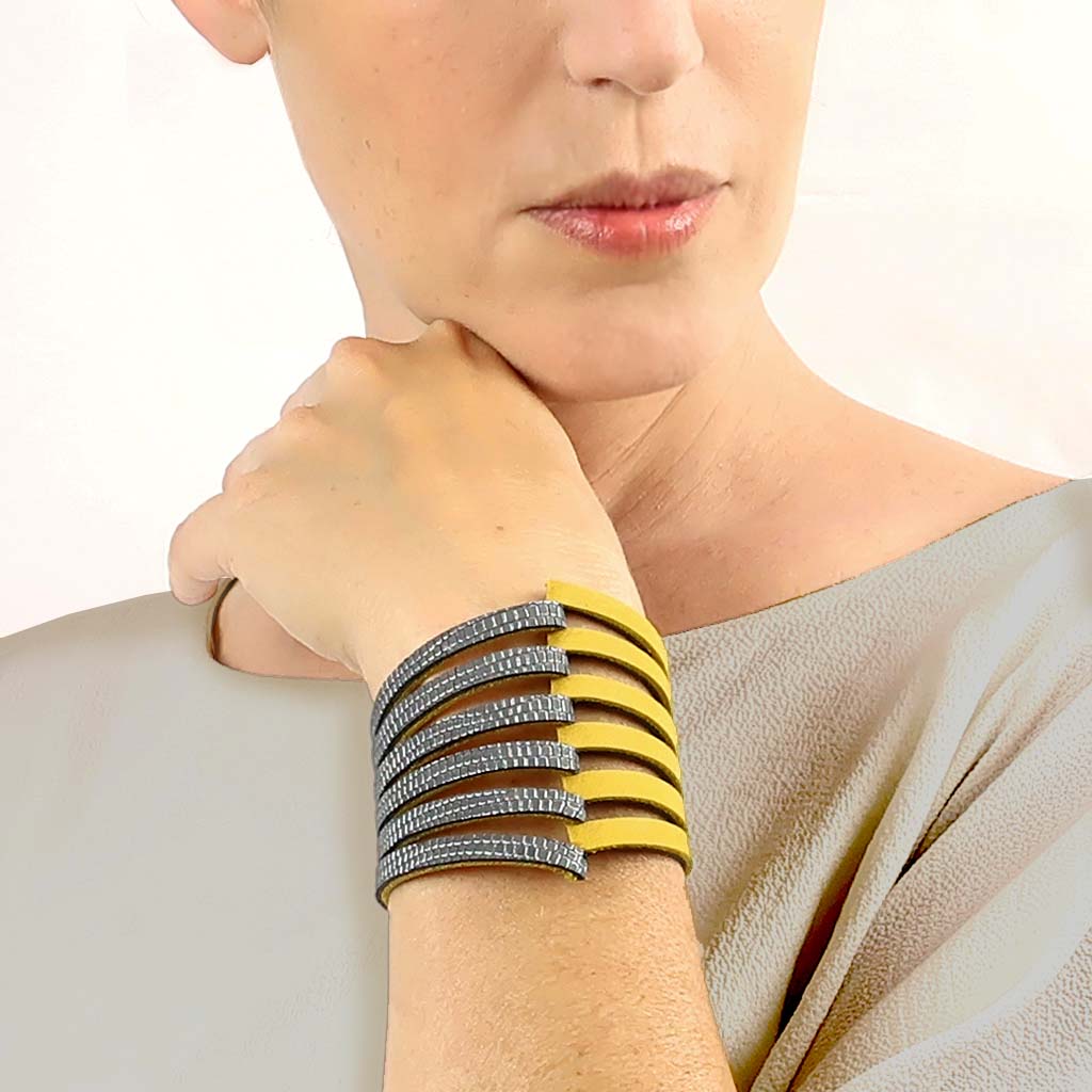 Stripes Yellow leather bracelet – ShulliDesign